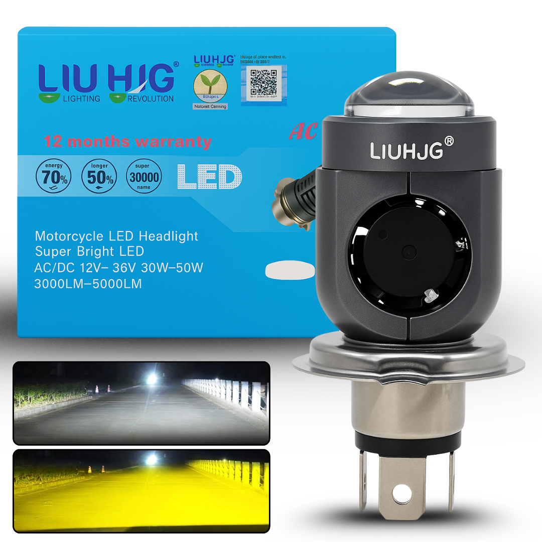LIU HJG Motorcycle LED Headlight Bulb Yellow/White with H4 Fitting ...