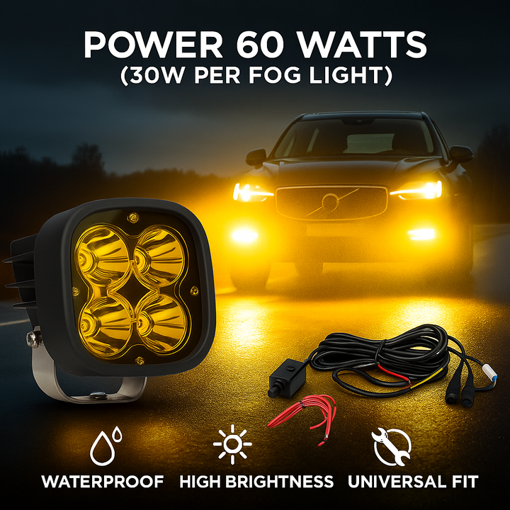 LIU HJG 60W LED Fog Light with Yellow Lens Cap & Wiring Kit | Universal ...