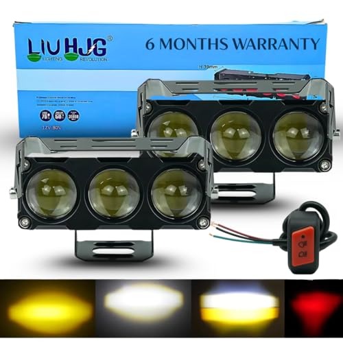LIU HJG 3 LED Fog Light 80W Yellow/White with Red Devil Eye DRL | Dual